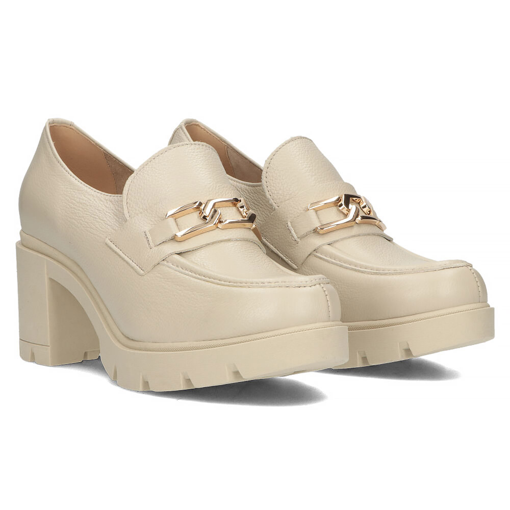 Skórzane półbuty Filippo 20115 beżowe - Filippo.pl