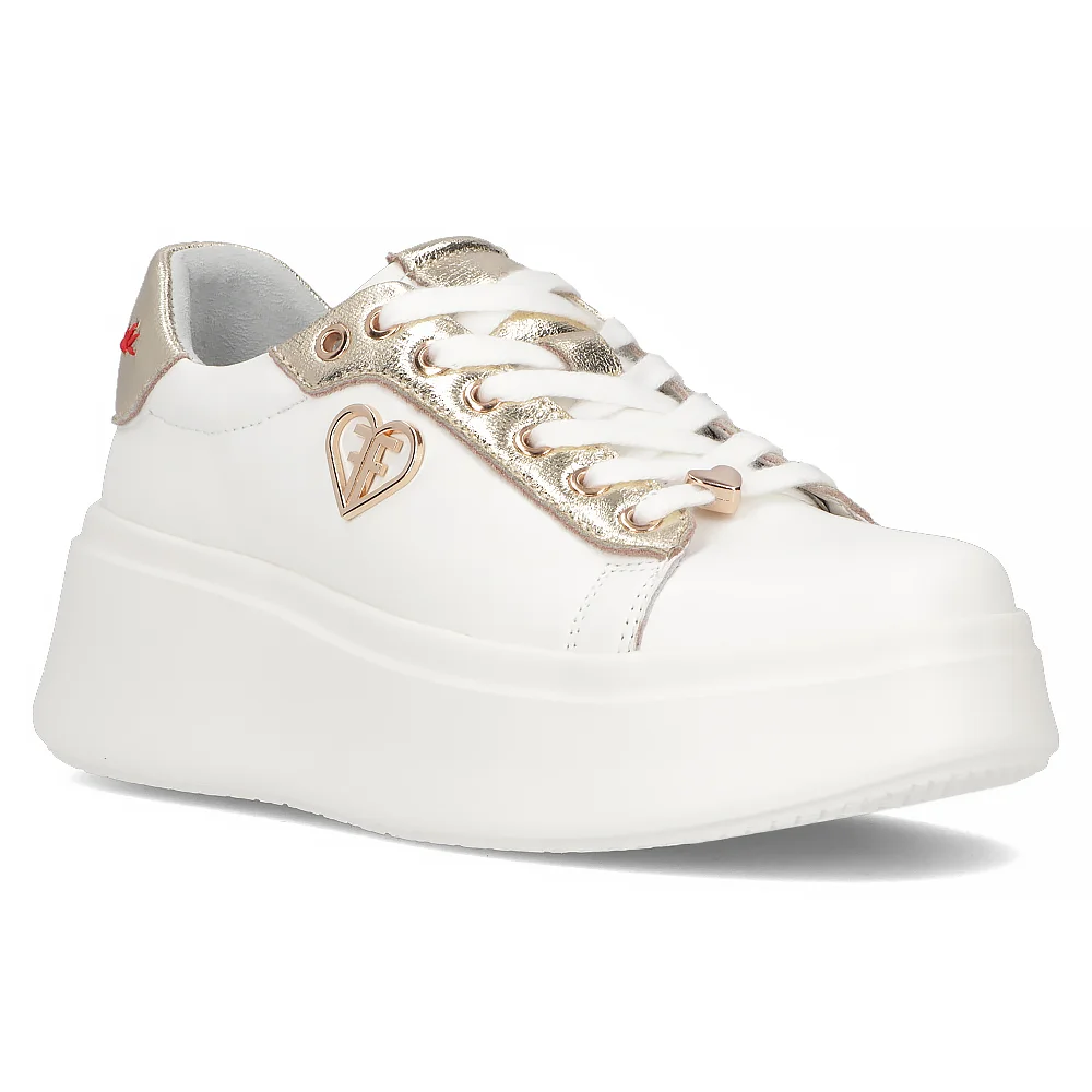 Skórzane sneakersy Filippo DP6792/25 WH GO biało złote - Filippo.pl